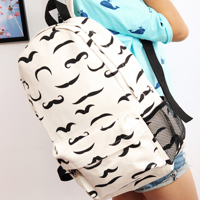 Moustache White Canvas Backpack on Luulla