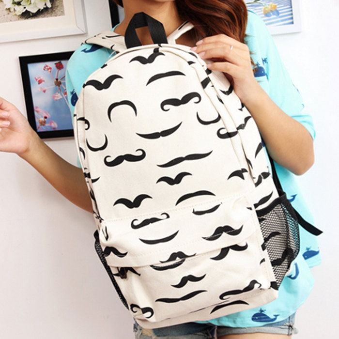 Moustache White Canvas Backpack on Luulla